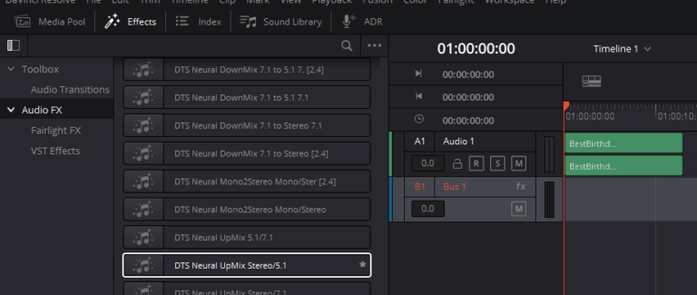 Upmixing to 5.1 in Resolve with Penteo or DTS neural UpMix